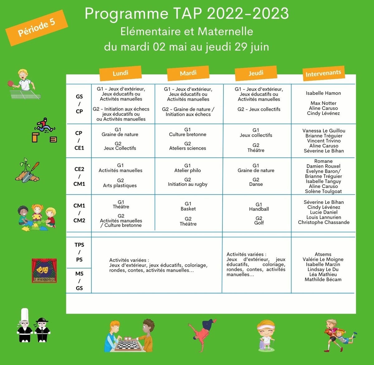 Noticias - Ecole - planning des TAP du 02 mai au 29 juin 2023 - Noticias de illiwap de Mairie de ...